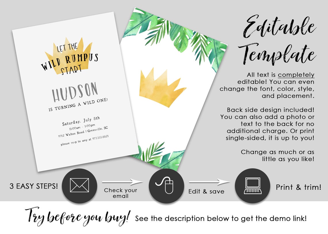 Printable Wild One First Birthday Invitation EDITABLE | Etsy