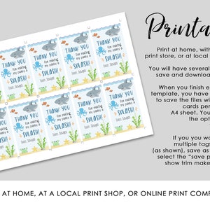 Printable Under the Sea Shark Birthday Favor Gift Tag - EDITABLE ...