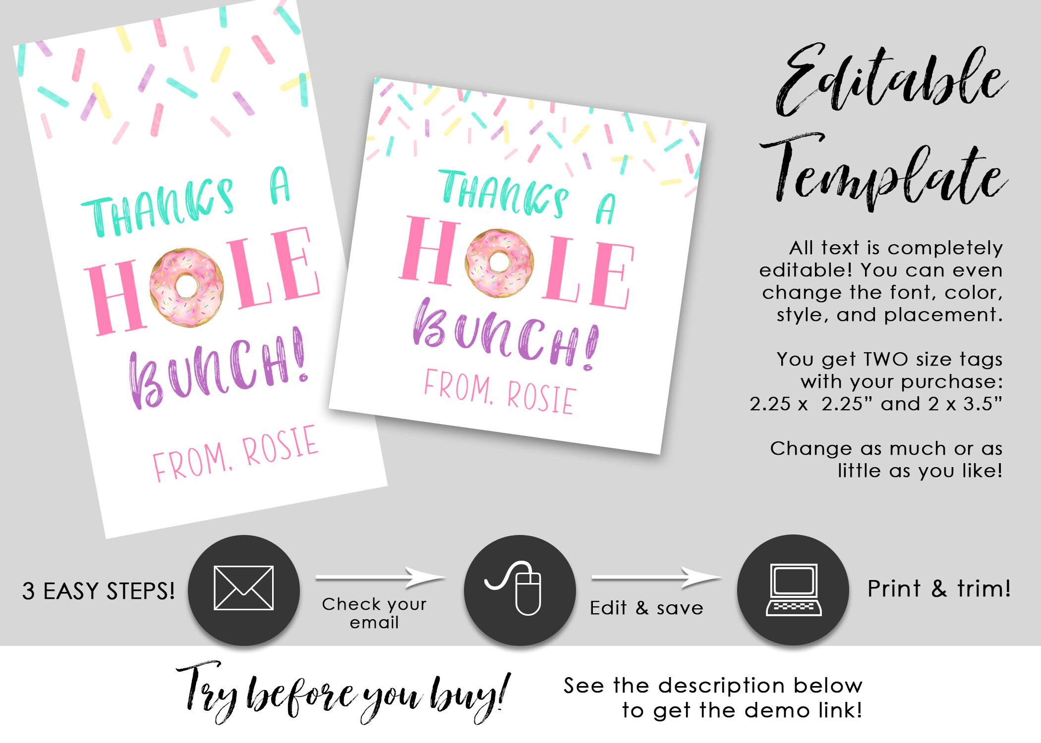 Printable Donuts Birthday Favor Gift Tag EDITABLE TEMPLATE - Etsy