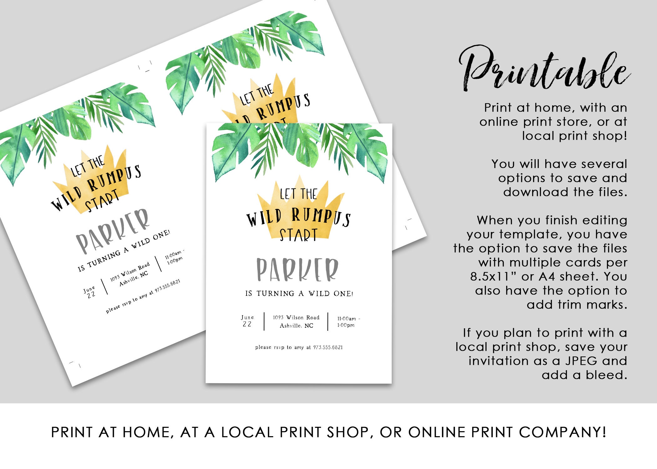 Printable Wild One First Birthday Invitation EDITABLE | Etsy