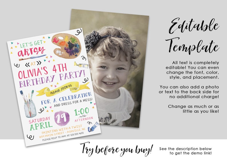 Let's Get Artsy Art Party Watercolor Birthday Invitation | Etsy