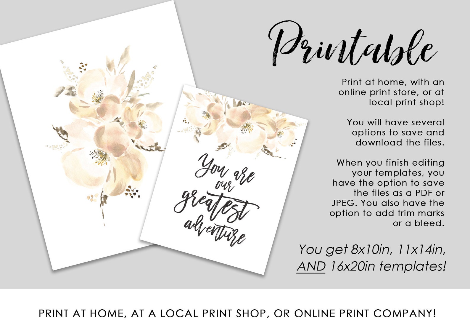Floral Watercolor Printable Nursery Art Editable Templates - Etsy
