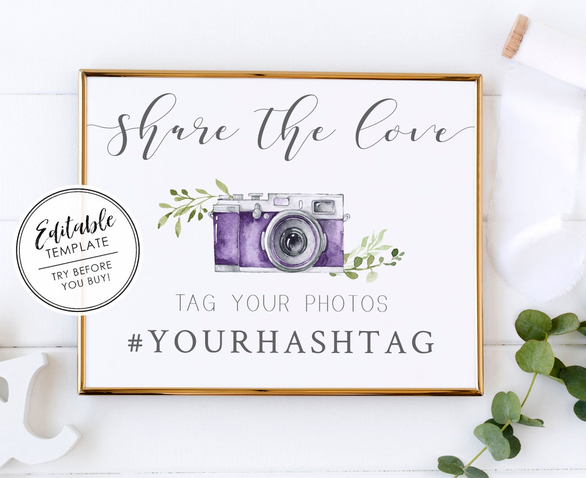 Social Media Hashtag Sign Printable Wedding Sign Lavender - Etsy