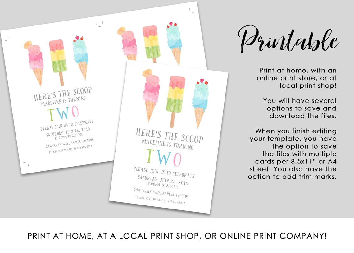 Here's the Scoop Ice Cream Birthday Invitation - Etsy
