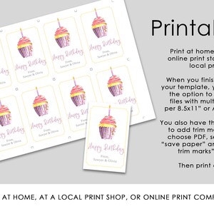 Watercolor Cupcake Birthday Printable Gift Tag EDITABLE TEMPLATE - Etsy