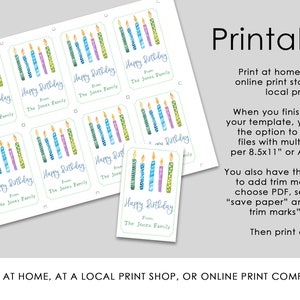 Watercolor Birthday Candles Birthday Printable Gift Tag EDITABLE ...