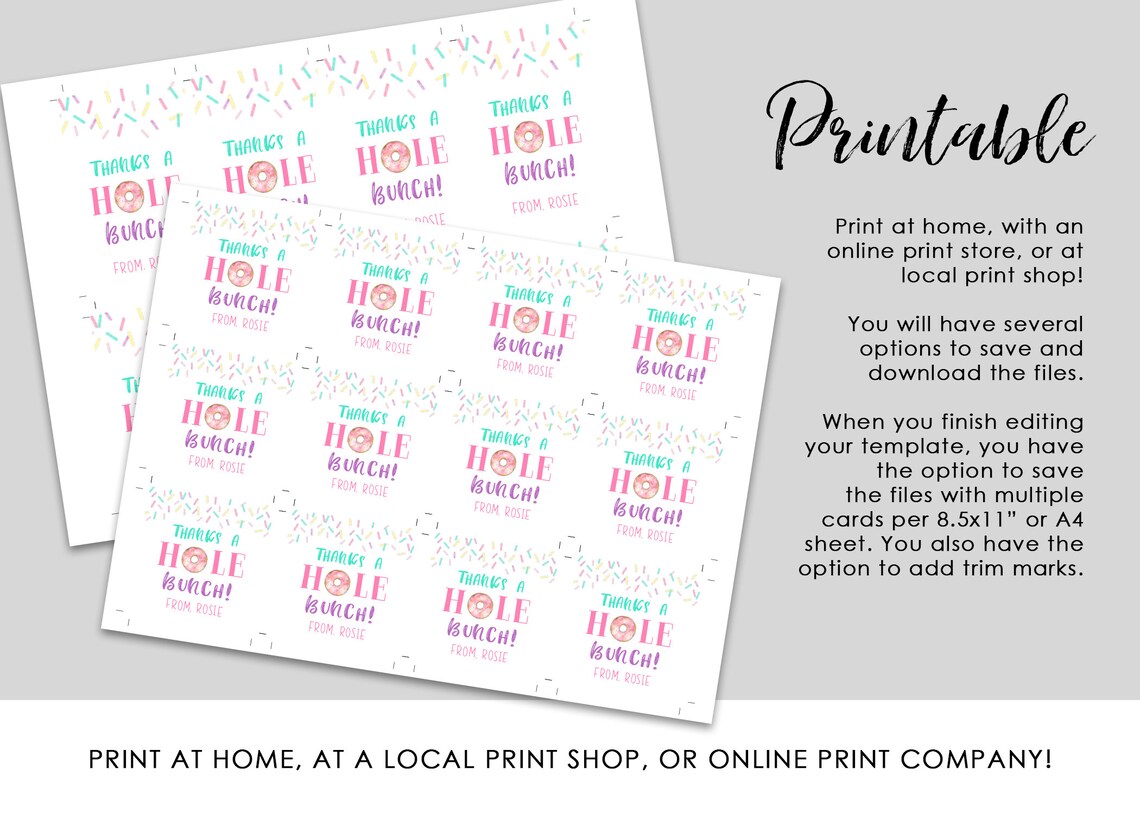 Printable Donuts Birthday Favor Gift Tag EDITABLE TEMPLATE - Etsy