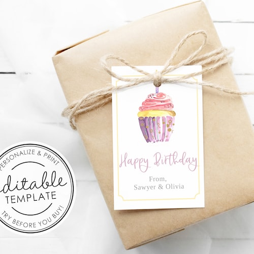 Editable & Printable Gift Tags / Happy Birthday Gift Tag / - Etsy