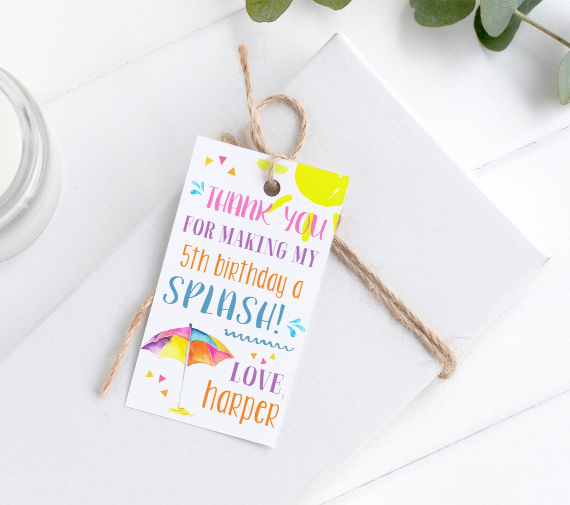 Printable Pool Party Birthday Favor Gift Tag EDITABLE - Etsy
