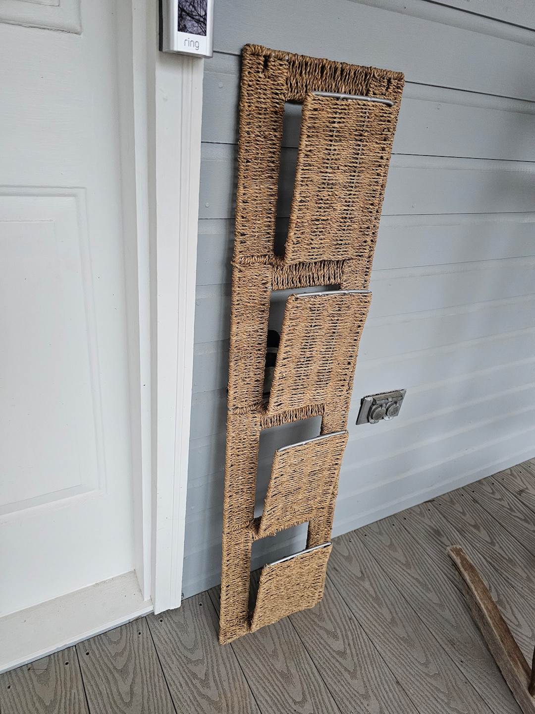 Rattan and Metal Letter Rack - Wall Rack - Woven Wood Letter Storage ...