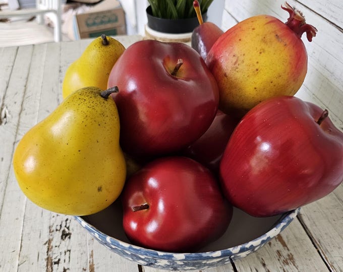 Realistic Plastic Fruit Set: Faux Apples, Pears, Pomegranates - Bruised ...