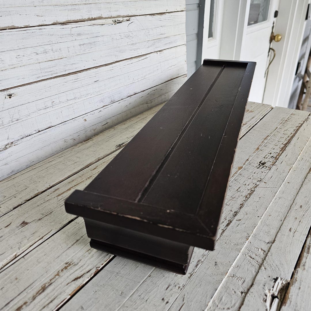 Vintage Wooden Plate Shelf Dark Finish Large Ridge on Back Vintage ...