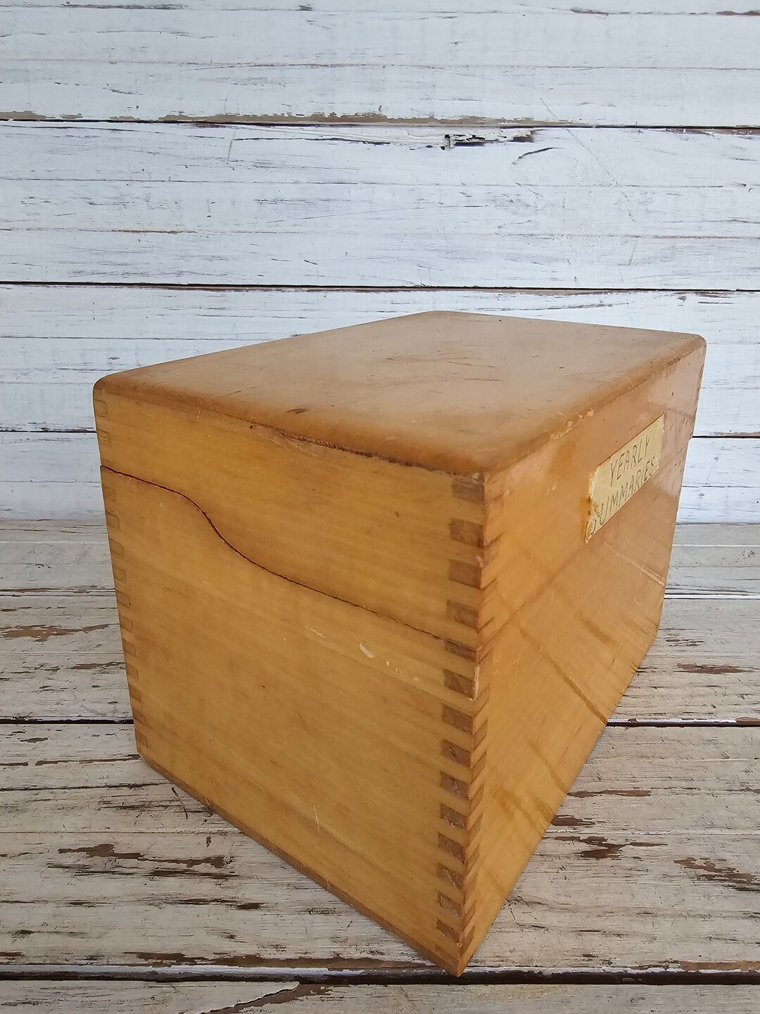 Vintage Wooden Large File Card Box Corner Box Joints Recipe Box Wooden ...