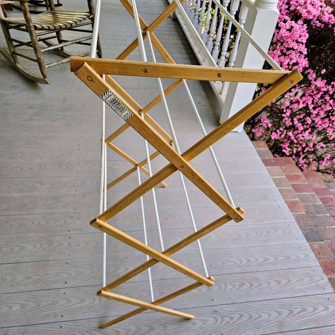 Tall Vintage Collapsible Drying Rack - Wooden Tiered Drying Rack ...