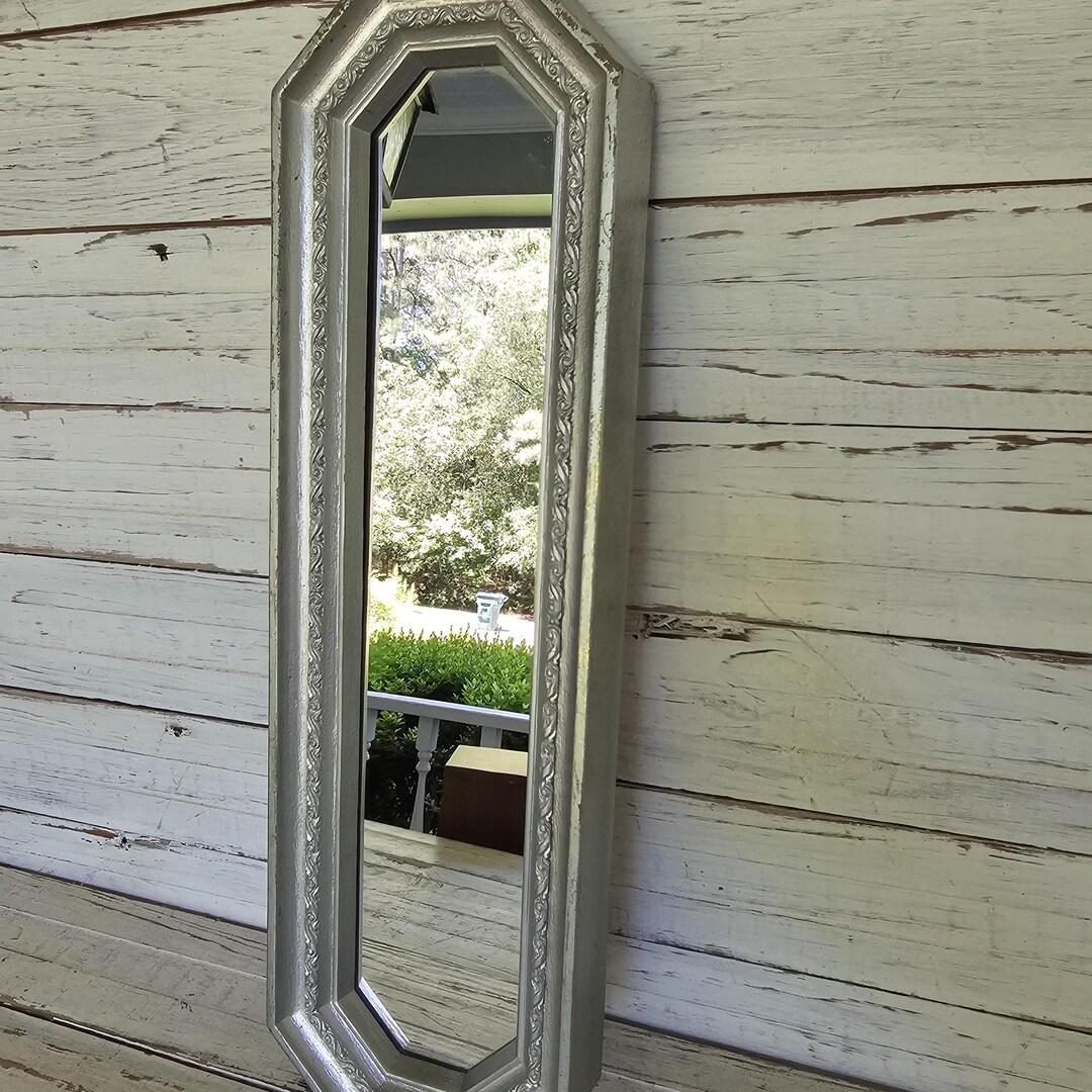 Vintage Home Interiors Tall Thin Framed Mirror Silver Color Wall Mirror ...