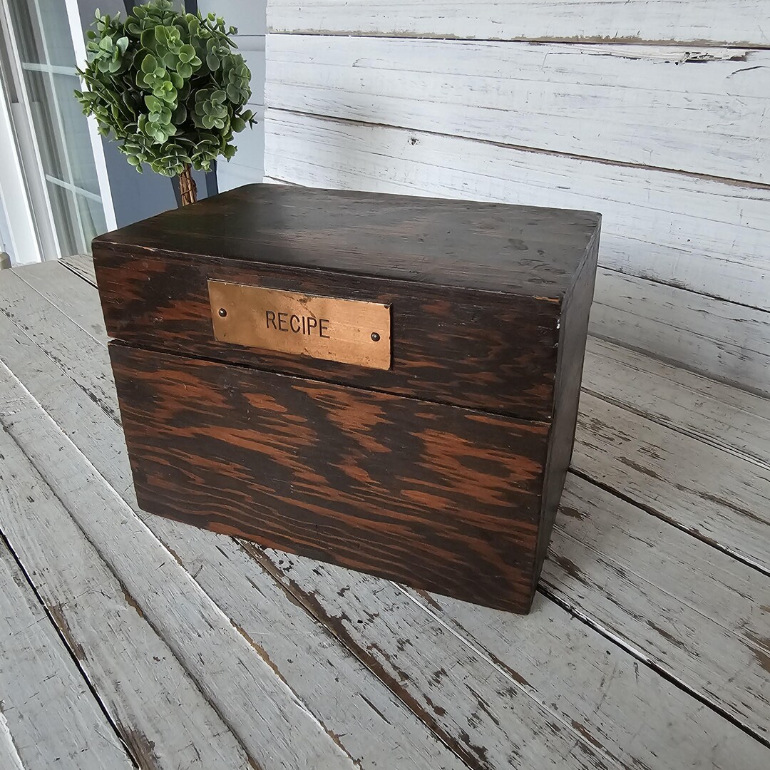 Vintage Wooden Recipe Card Box Recipe Box Appears Handmade Wooden Box ...
