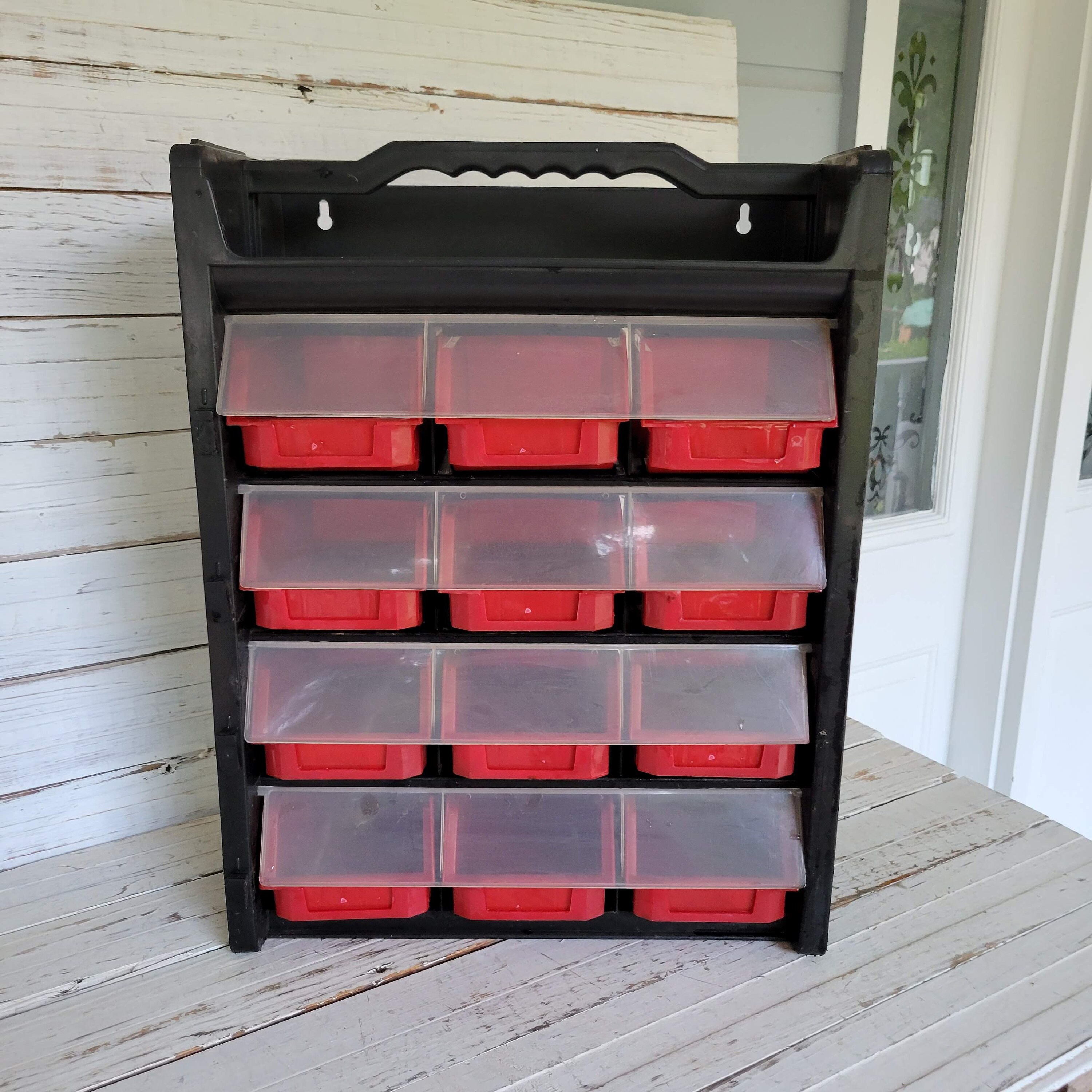12 Bin Plastic Organizer Nails Small Items Red and Black Removable ...