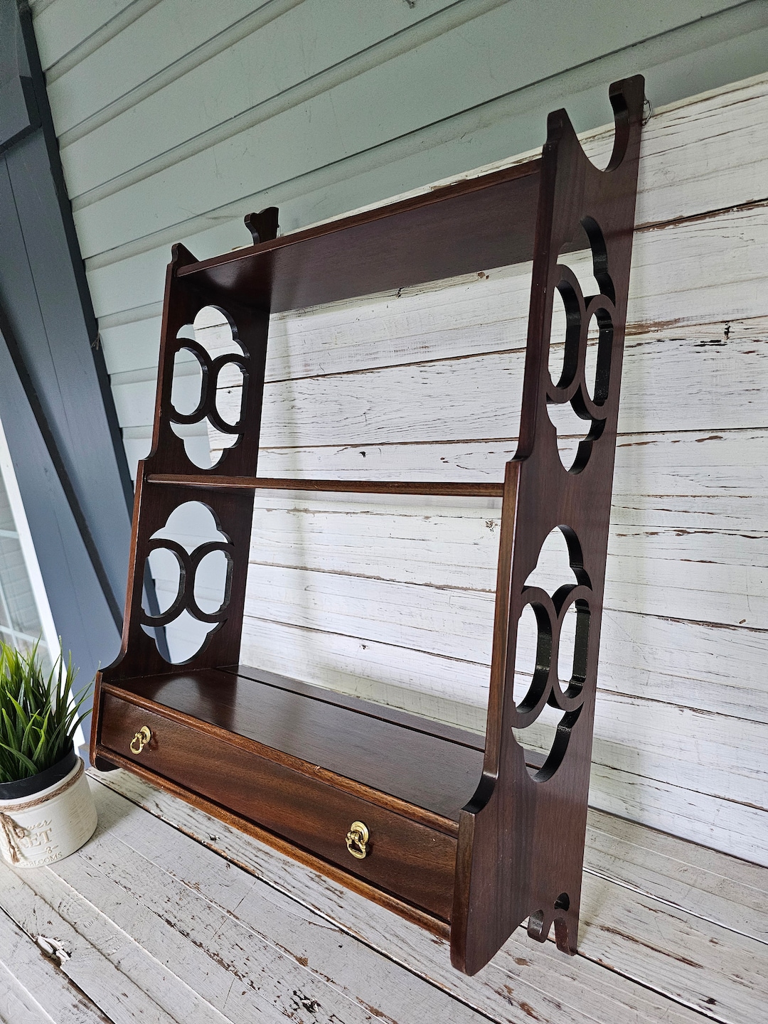 Chippendale Like Mahogany Shelf With Plate Groves 3 Tier With Drawer ...