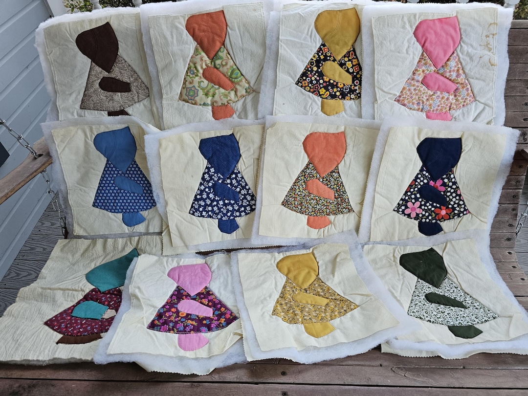 Rare Find! 22 Vintage Sun Bonnet Sue Hand Quilted Squares - 11 1/2 ...