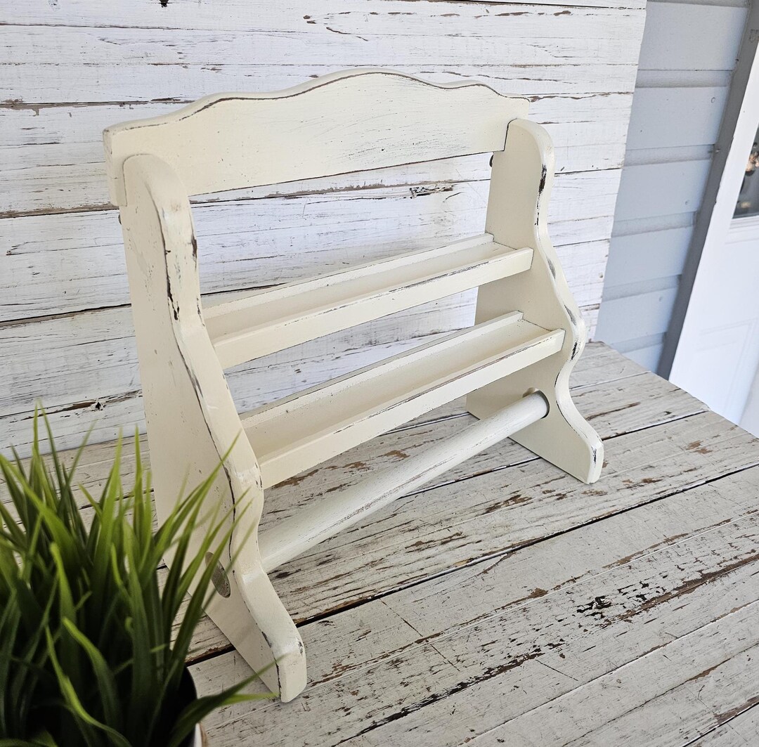 Vintage Wooden 2 Row Spice Rack With Paper Towel Holder Distressed off ...