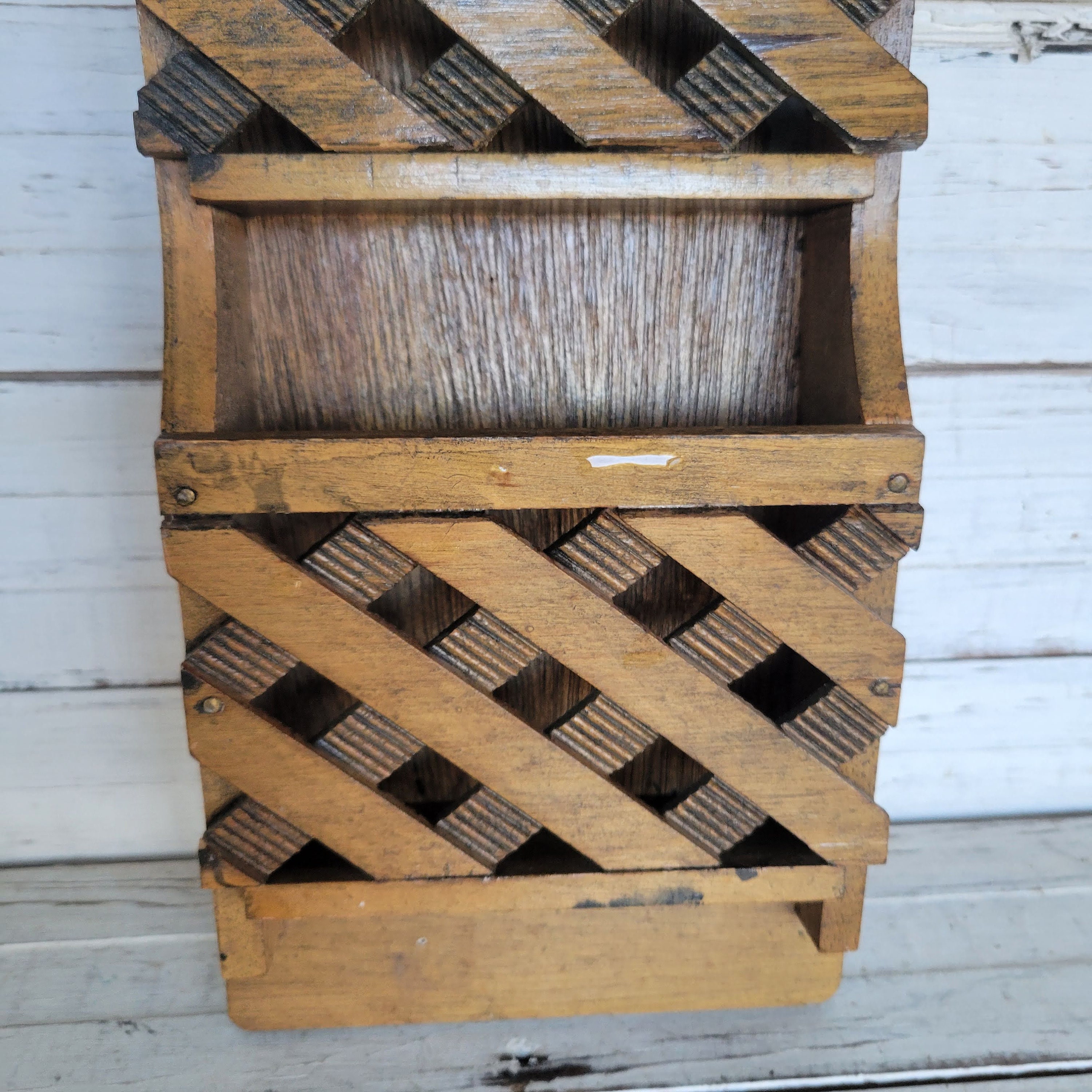 Vintage Bill and Letter Storage With Lattice Like Finish 2 Bin Wall ...
