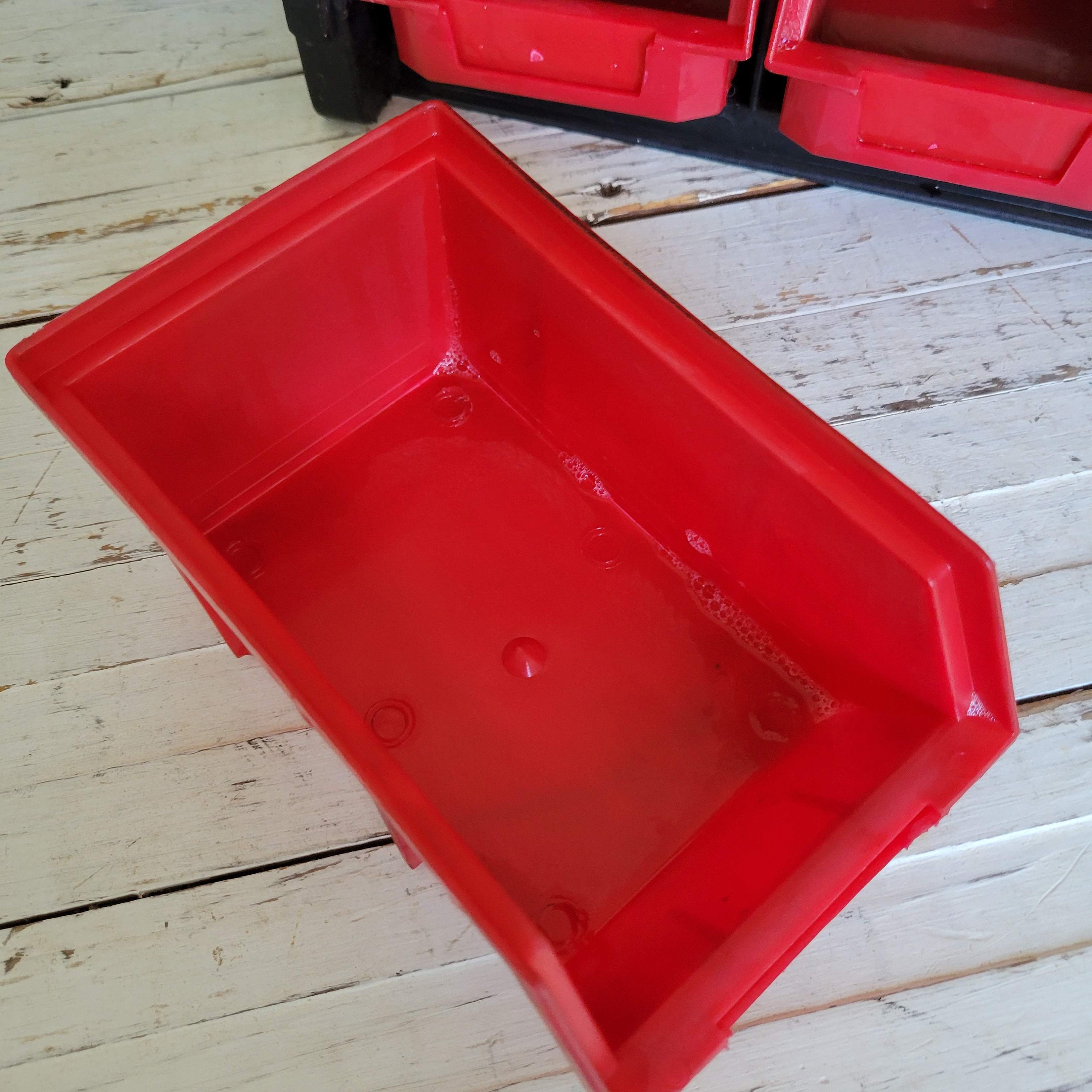 12 Bin Plastic Organizer Nails Small Items Red and Black Removable ...