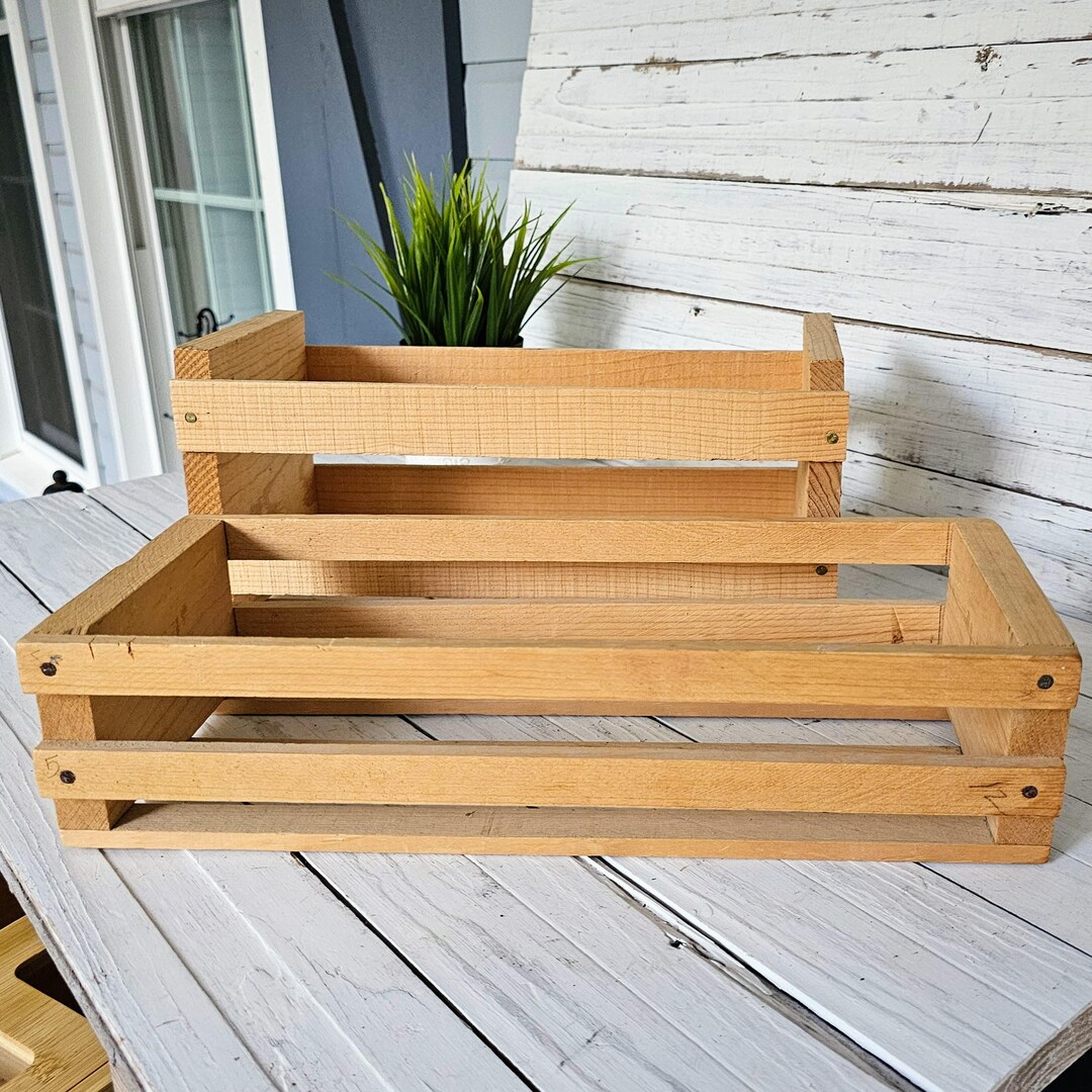 Vintage Wooden Slat Boxes - Set of 2, Organizer Bins - Etsy