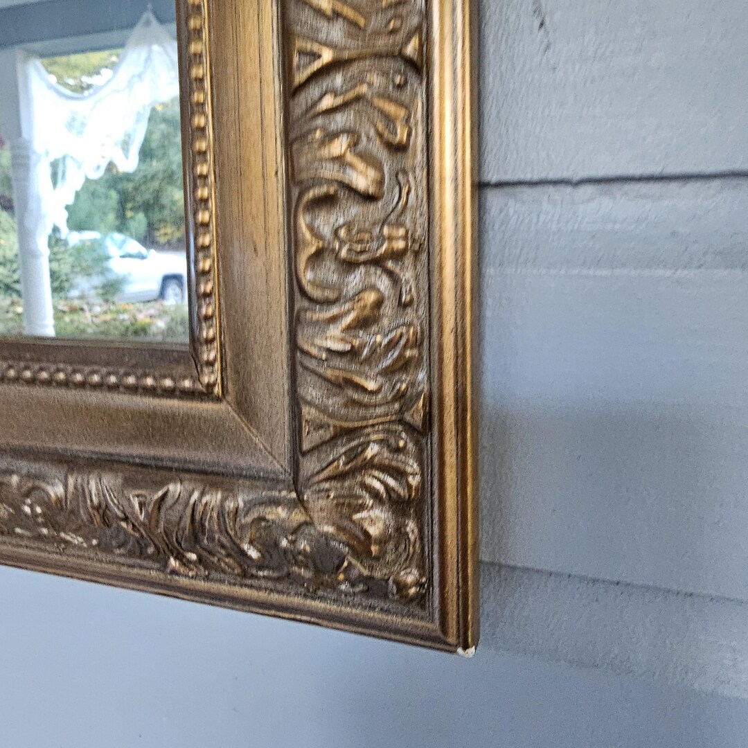 Vintage Wooden Framed Square Mirror - Intricate Gold Trim - Etsy