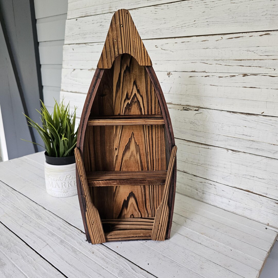 Canoe Display Shelf: Wooden Boat Shelf With 3 Small Shelves - Etsy