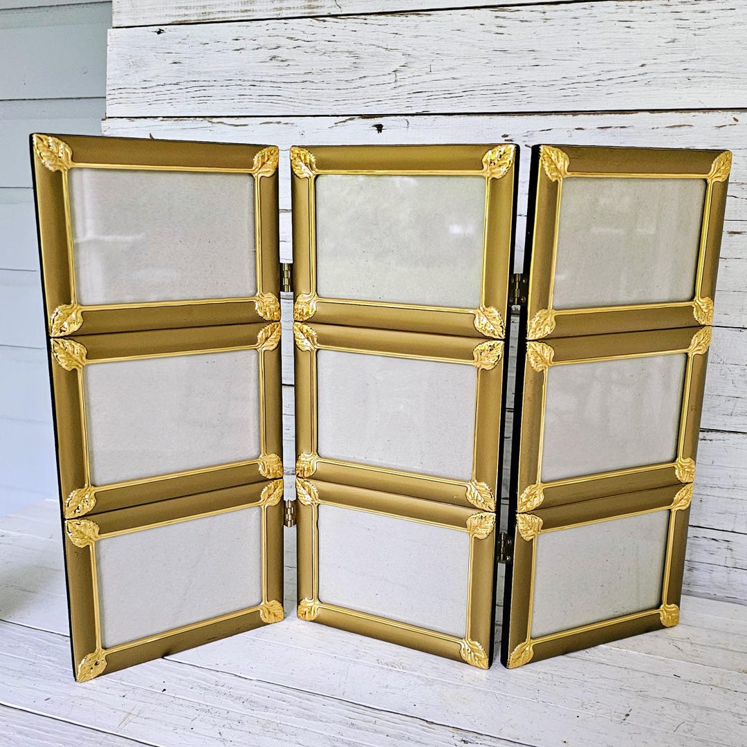 Vintage Tri-fold Frame With 3 Frames per Section - Gold Frames With ...