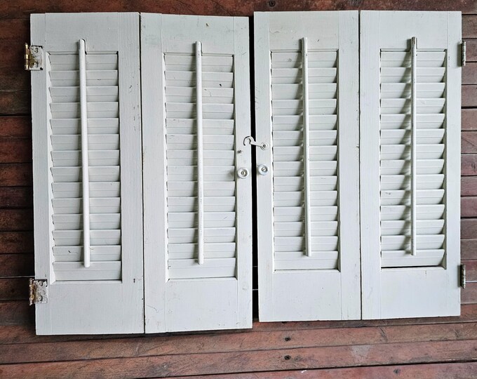 Vintage Wooden Off-white Double Shutters for Inside Window With Hinges ...