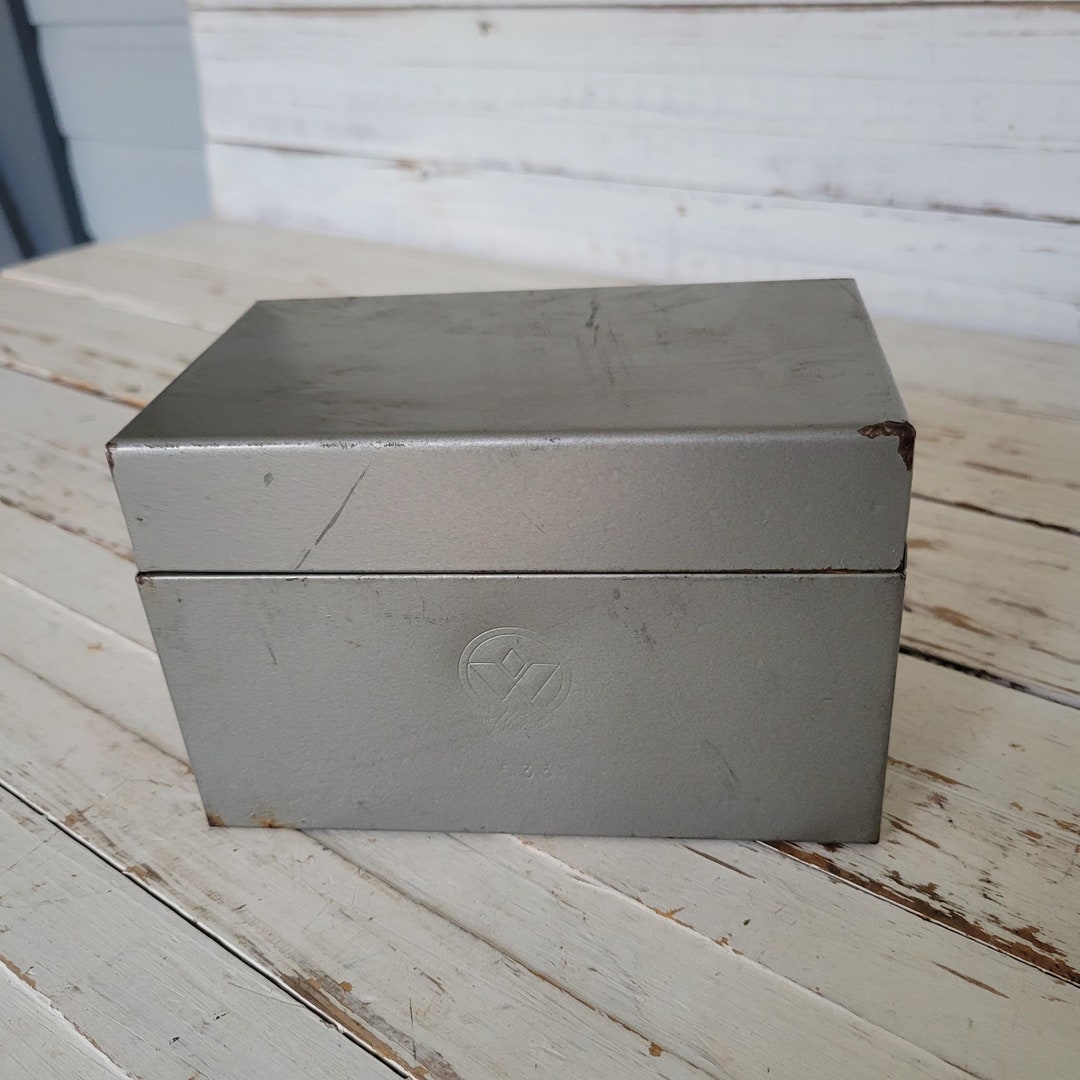 Vintage Metal Index Card Box - Recipe Box - Metal Storage Box - Small ...