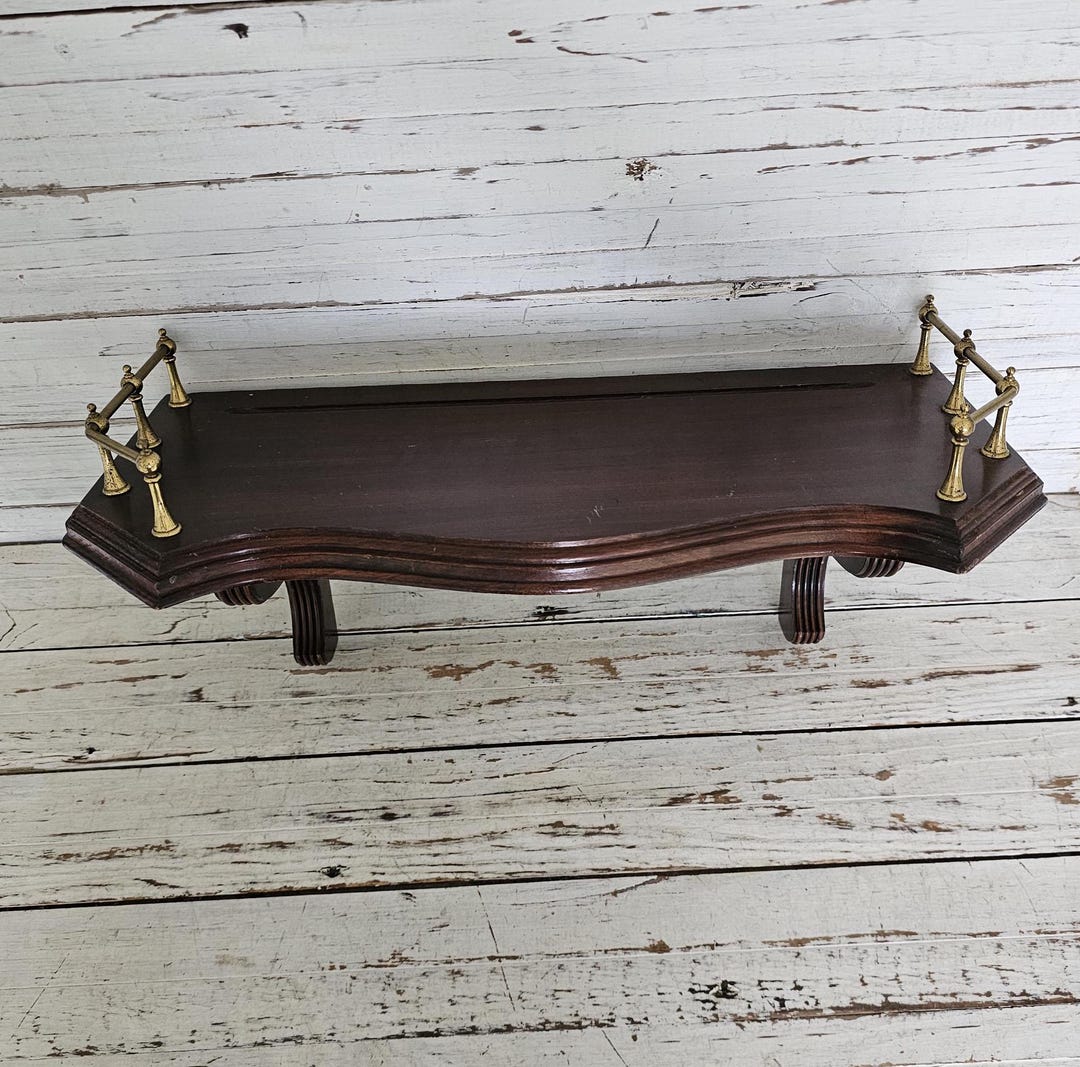 Wooden Shelf With Gold Rail Made by Ethan Allan - Plate Shelf With Gold ...