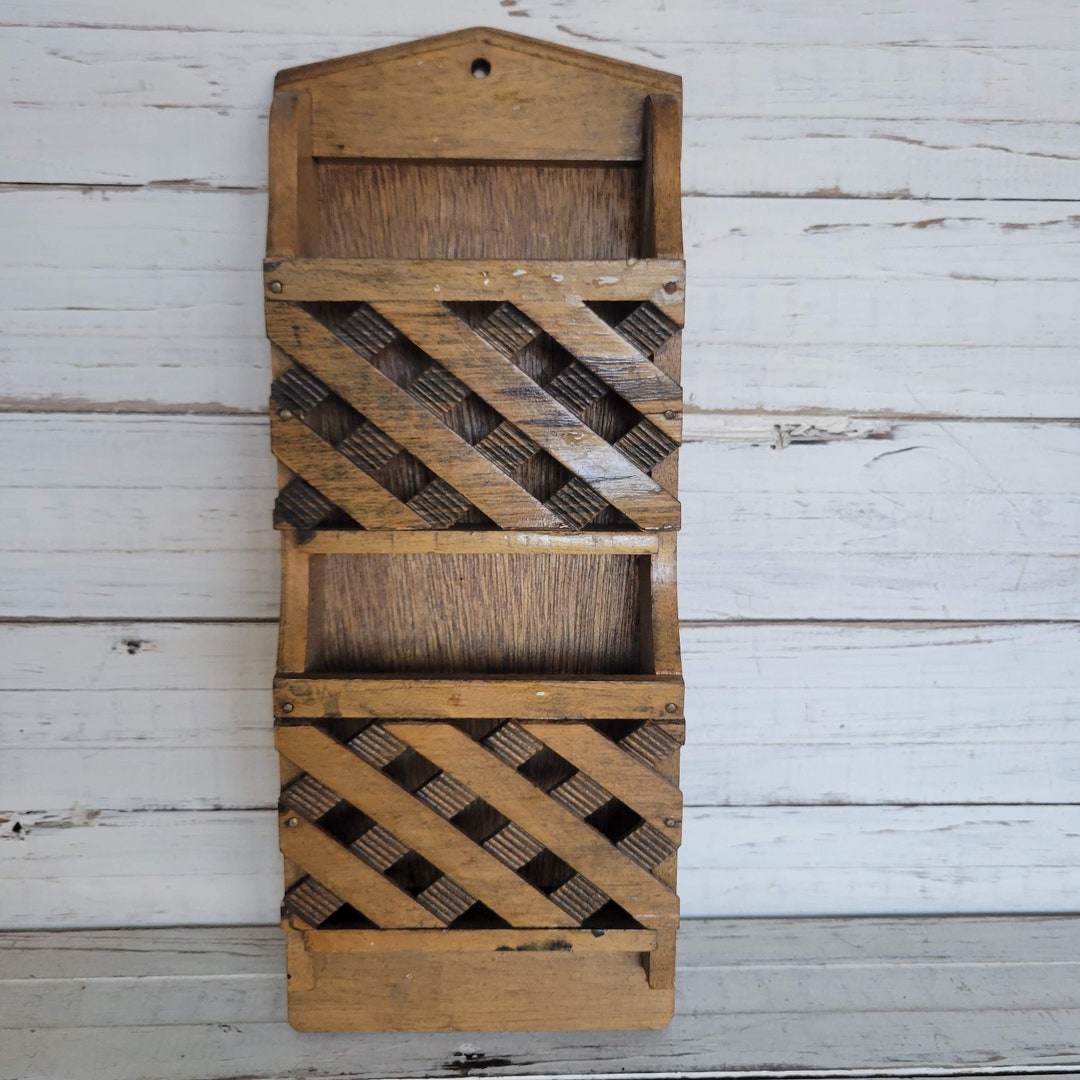 Vintage Bill and Letter Storage With Lattice Like Finish- 2 Bin Wall ...