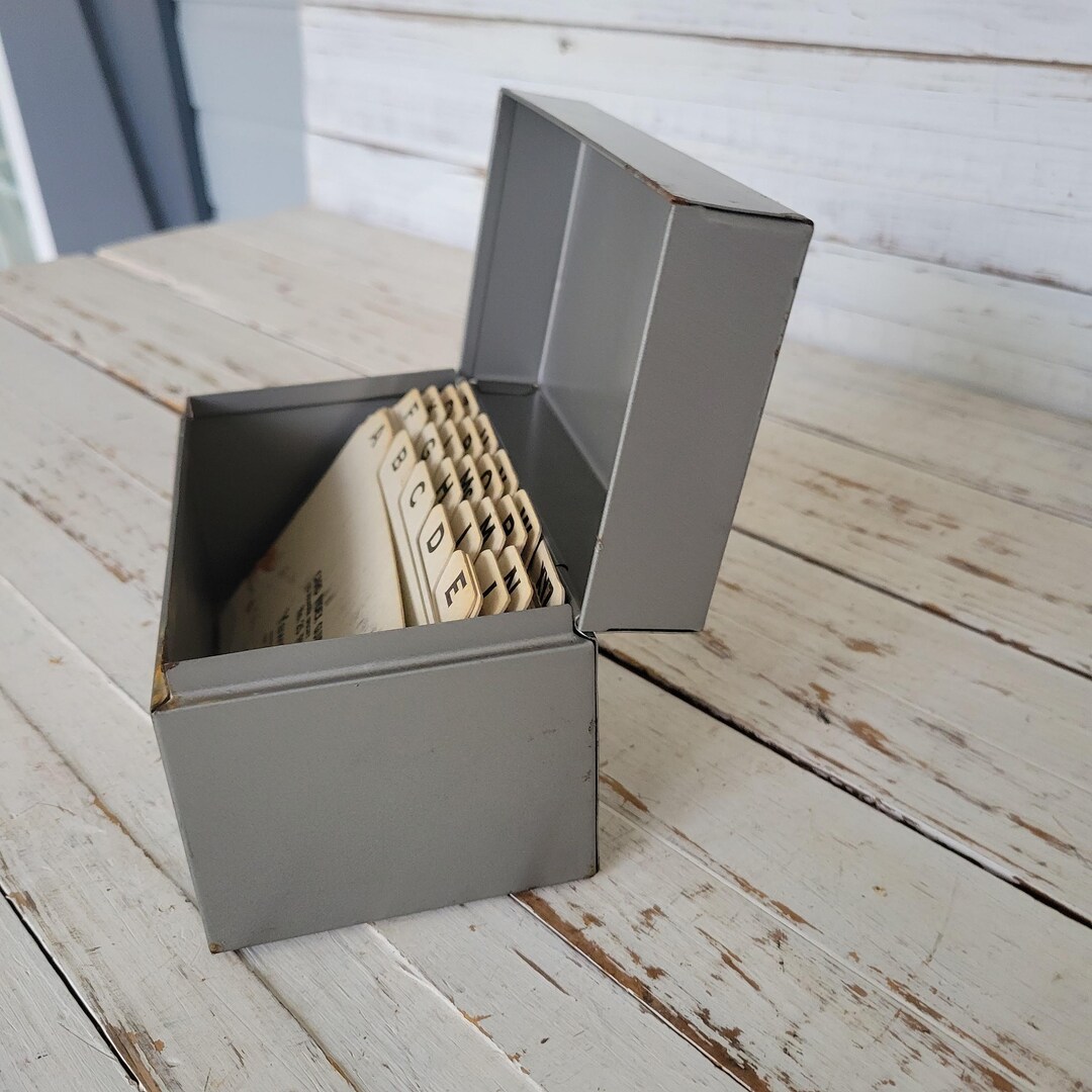 Vintage Metal Index Card Box Recipe Box Metal Storage Box Small Storage ...