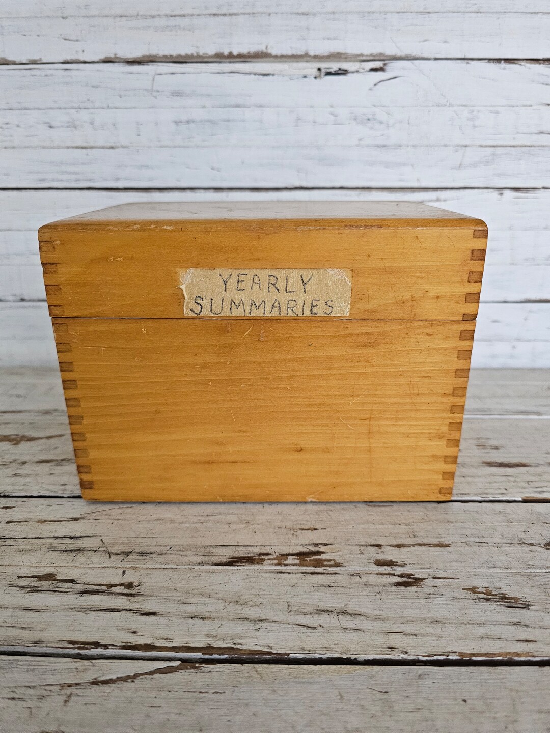 Vintage Wooden Large File Card Box Corner Box Joints Recipe Box Wooden ...