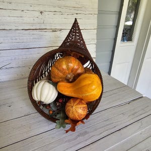 Metal and Wood Cornucopia With Artificial Gourds: Fall Table Decor - Etsy