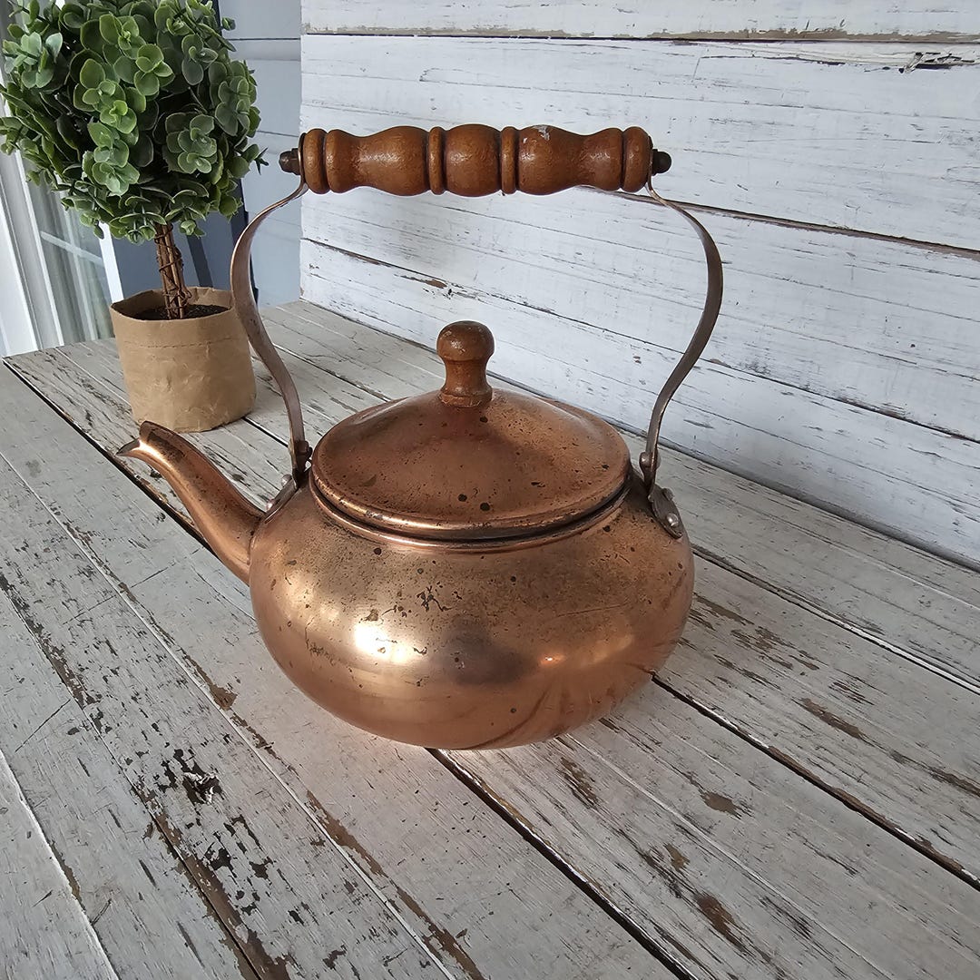 Vintage Copper/brass Tea Kettle With Wooden Handle and Wooden Knob on ...