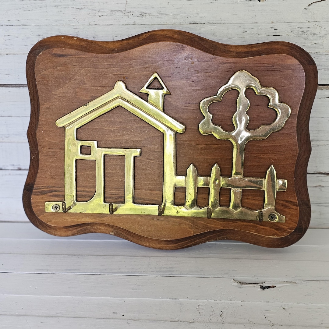 Vintage Brass House Key Holder: Wood Mounted, 5-prong Metal Display - Etsy
