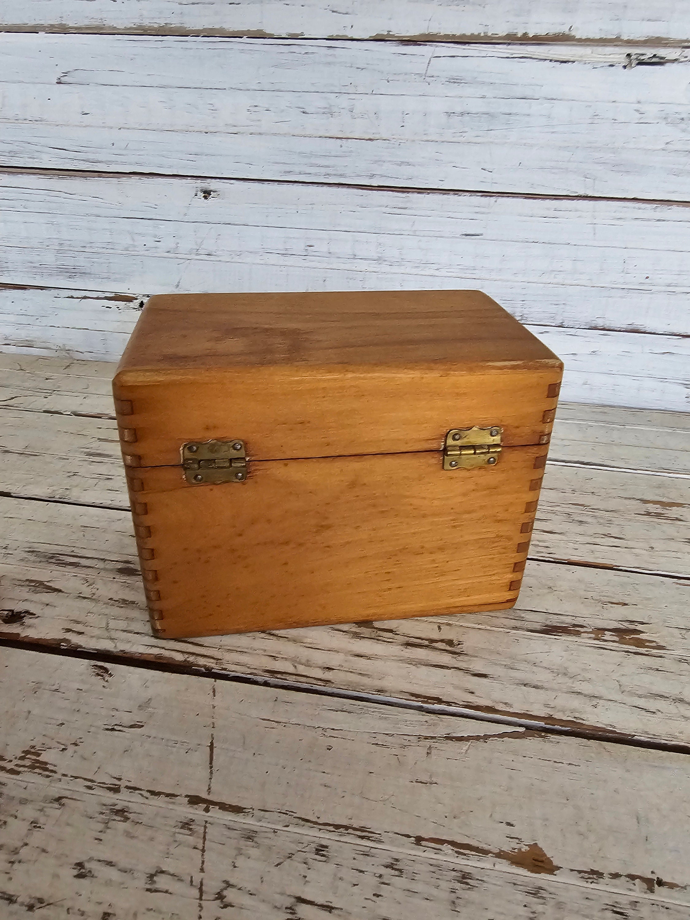 Vintage Wooden File Card Box Corner Box Joints Recipe Box Wooden Box ...