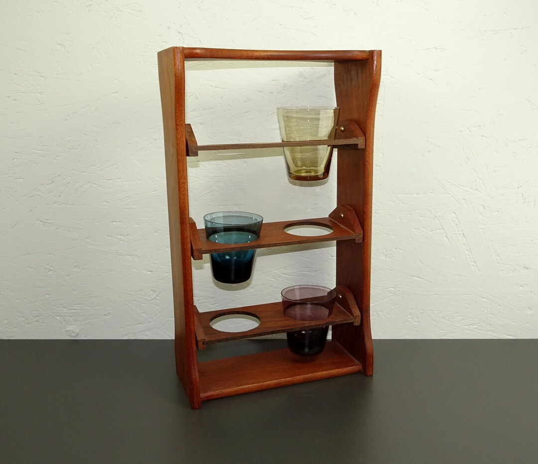MCM Shelf Glass Tray Teak Glass Holder Serving Tray Glass Swing 740g ...