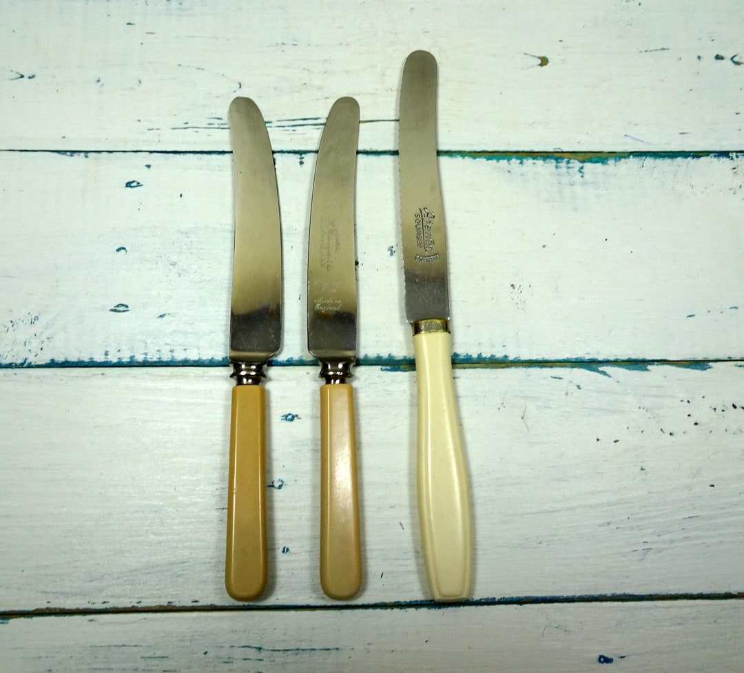 Art Deco Cutlery Set 3 Knife Bakelite Handle Ivory Food Knife DURACUT ...