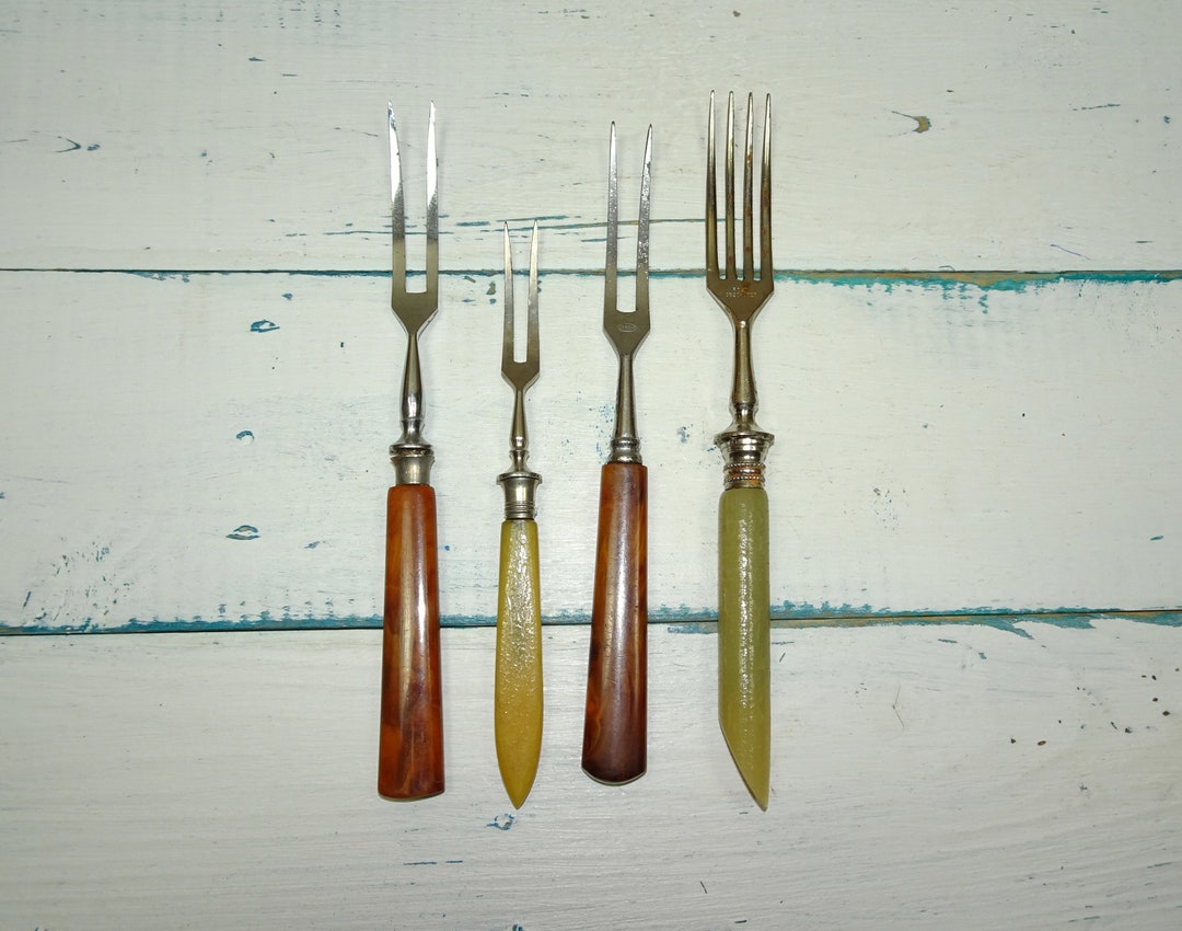 Art Deco Bakelite Catalin Cutlery Set 4 Fork Bakelite Handle 3x Meat ...