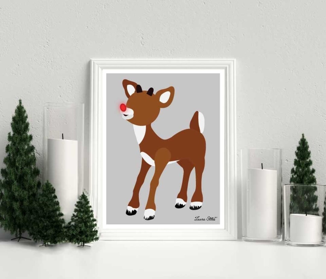 Rudolph Poster/print - Minimalist the Red Nosed Reindeer Misfit Nose ...