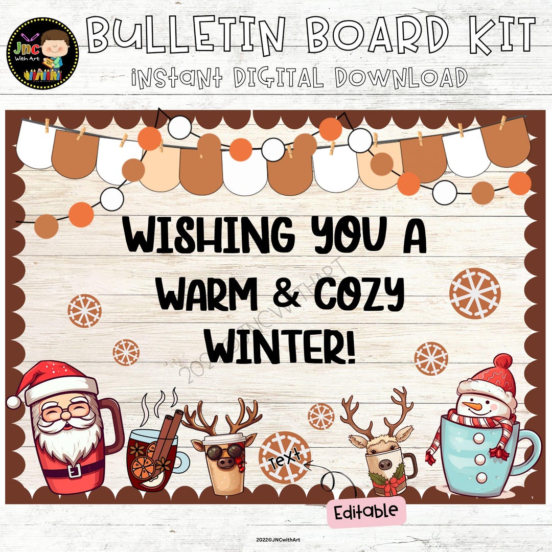 Boho Winter Bulletin Board Kit, Hot Cocoa Door Decor, Cozy Classroom ...