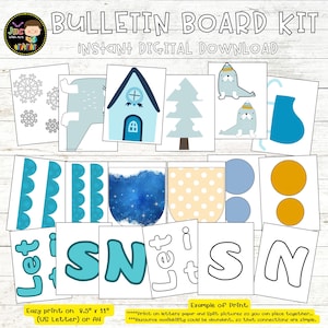 Hello Winter Bulletin Board Kit Let It Snow December Door Decor ...