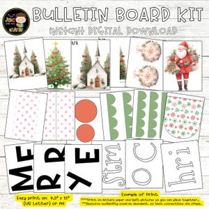 Christmas Village Bulletin Board Kit December Door Decor Editable - Etsy