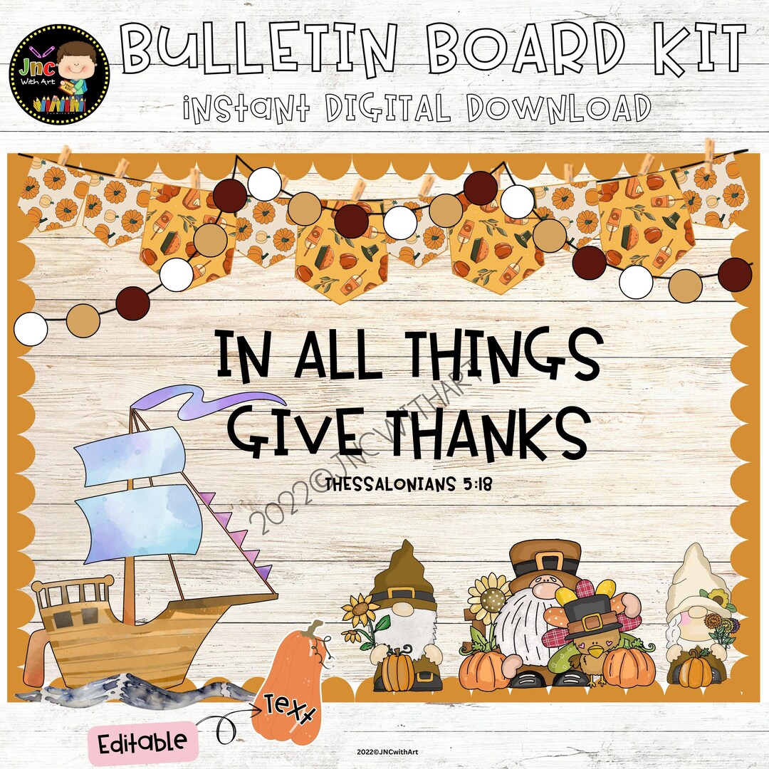 Thanksgiving Bulletin Board Kit Pilgrim Gnomes November Door Decor ...