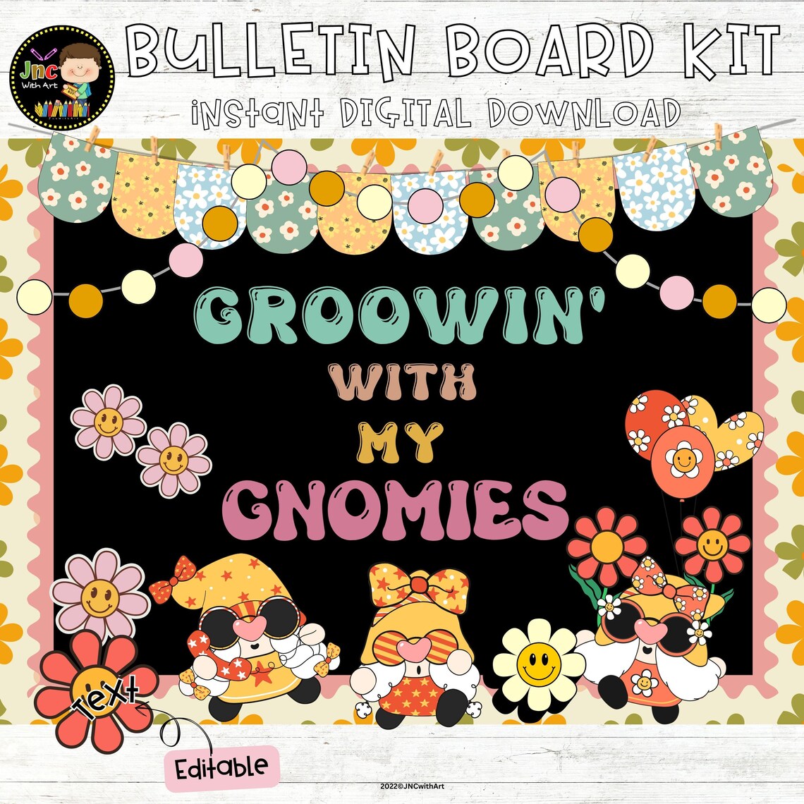 Groovy Retro Spring Gnome Bulletin Board Kit | Classroom Door Decor ...