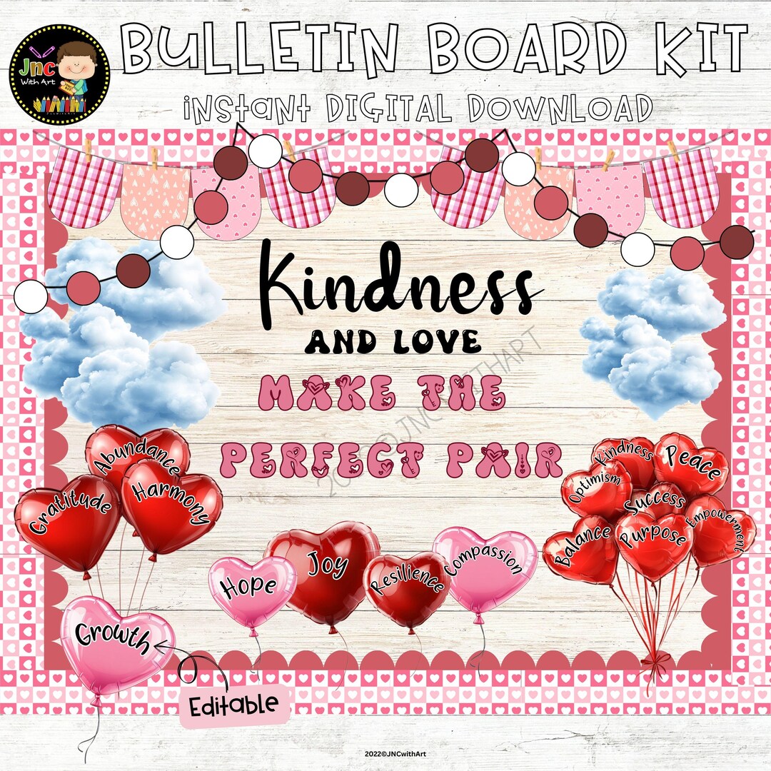 Valentine's Day Bulletin Board Kit Door Decor Kindness Positive Theme ...